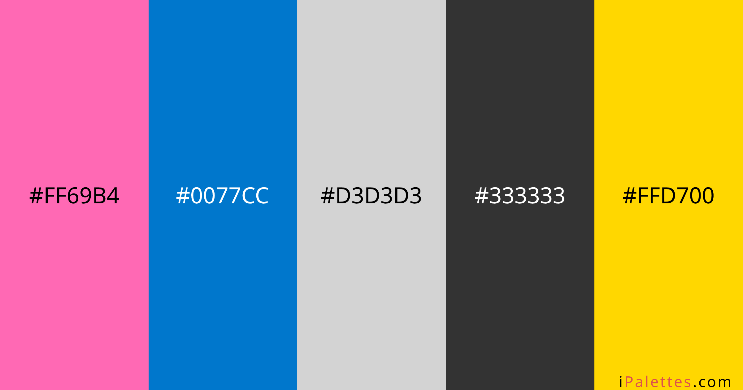 Car Color Palette and colors #ff69b4 #0077cc #d3d3d3 #333333 #ffd700 ...