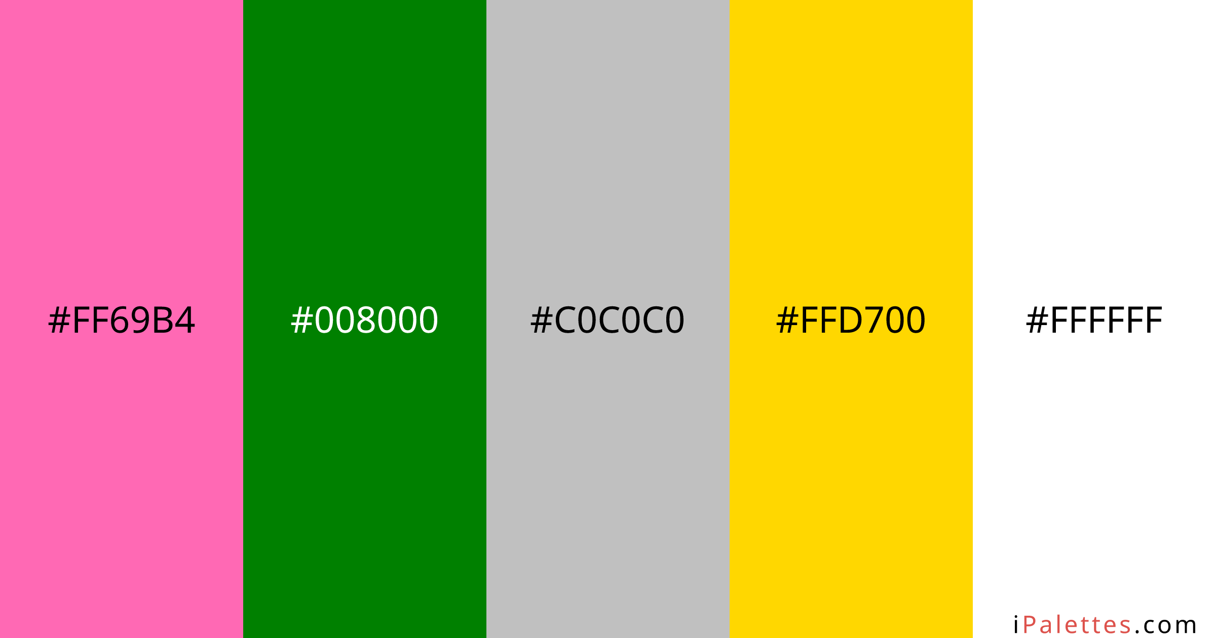 Christmas Color Palette and colors #ff69b4 #008000 #c0c0c0 #ffd700 # ...