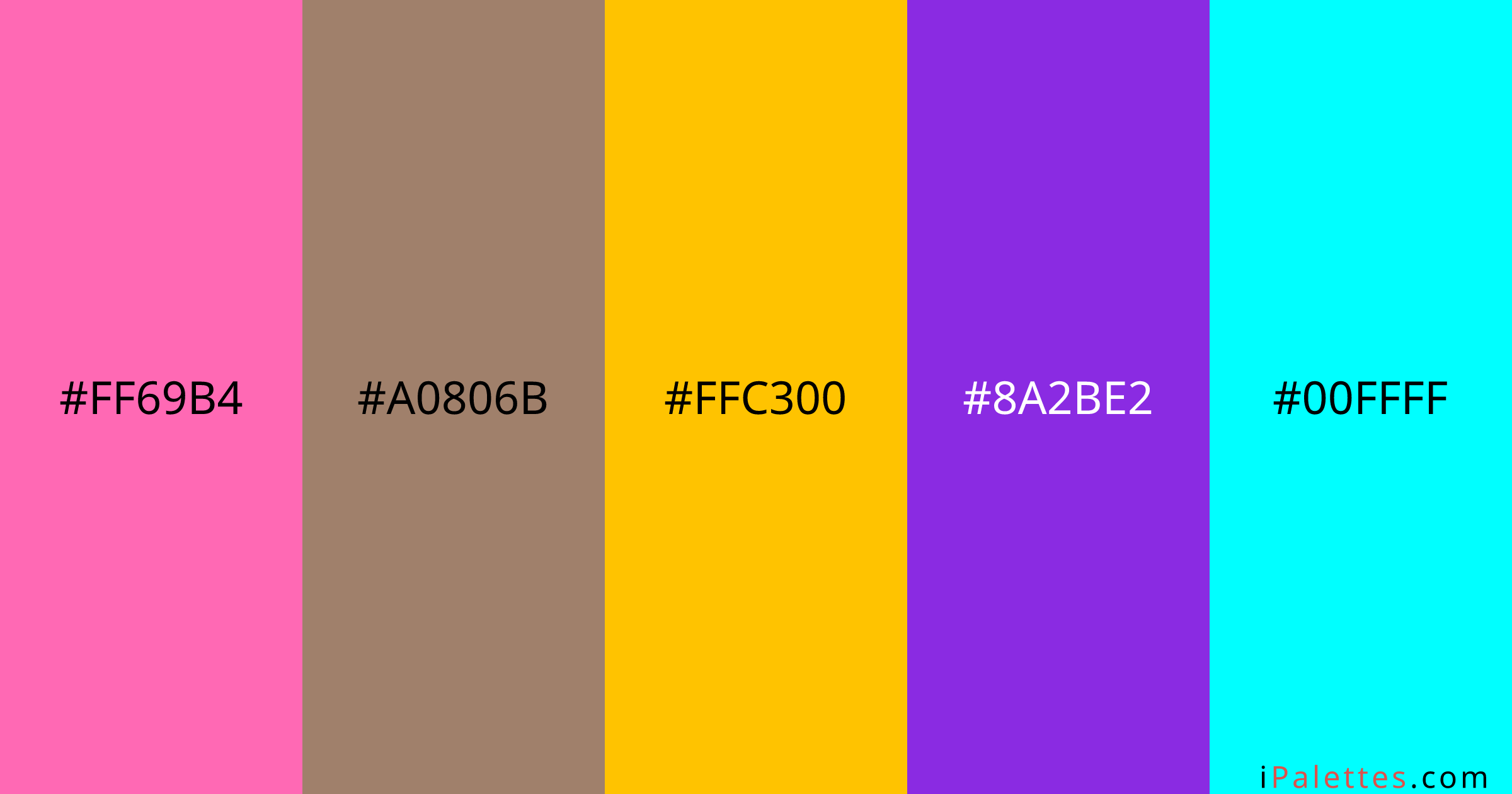 Japan colors Color Palette and colors #ff69b4 #a0806b #ffc300 #8a2be2 ...