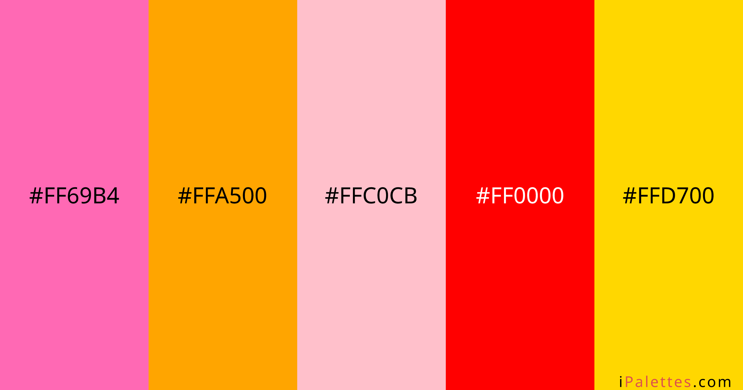 郁金香 Color Palette and colors #ff69b4 #ffa500 #ffc0cb #ff0000 #ffd700 ...