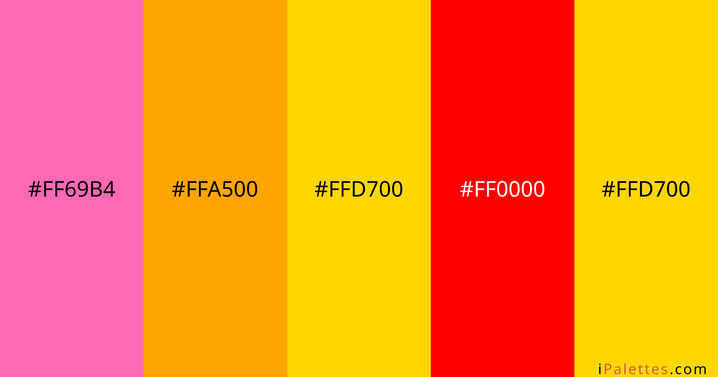 Max Color Palette and colors #ff69b4 #ffa500 #ffd700 #ff0000 #ffd700 ...