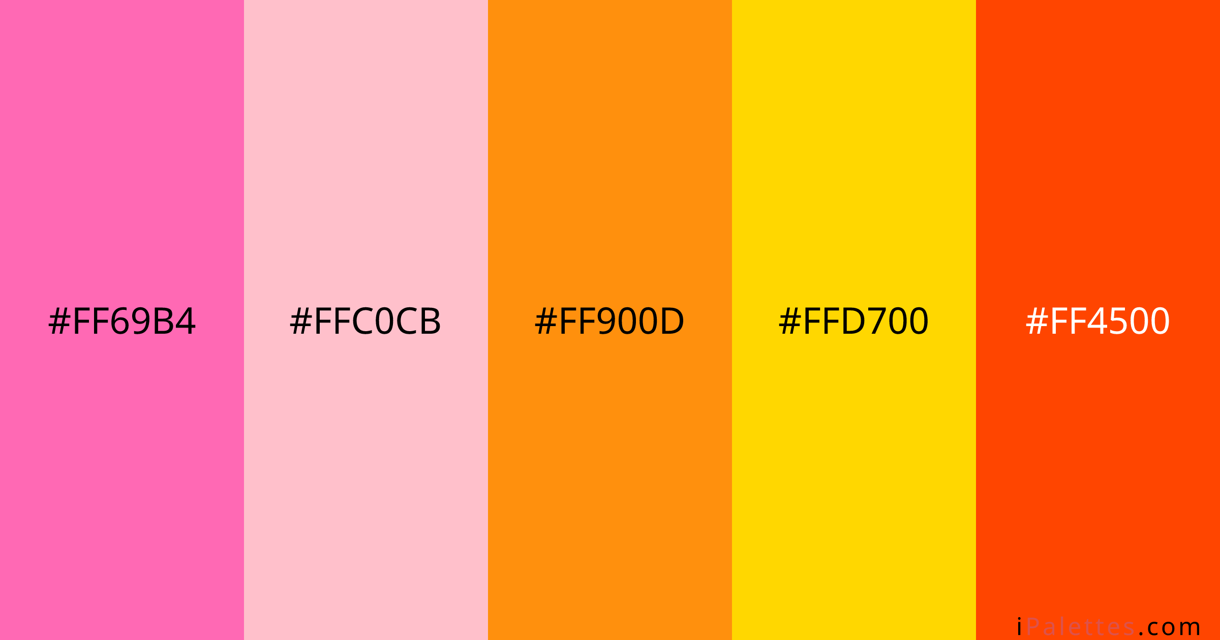 Sistema red Color Palette and colors #ff69b4 #ffc0cb #ff900d #ffd700 # ...