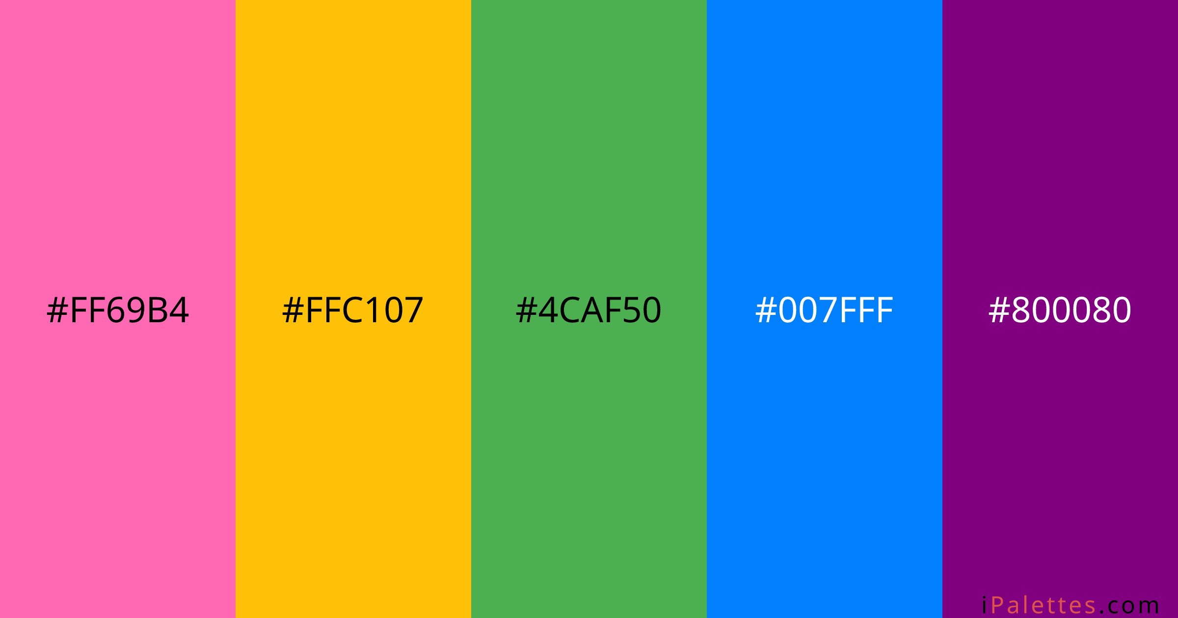 Naughty America Color Palette and colors #ff69b4 #ffc107 #4caf50 ...