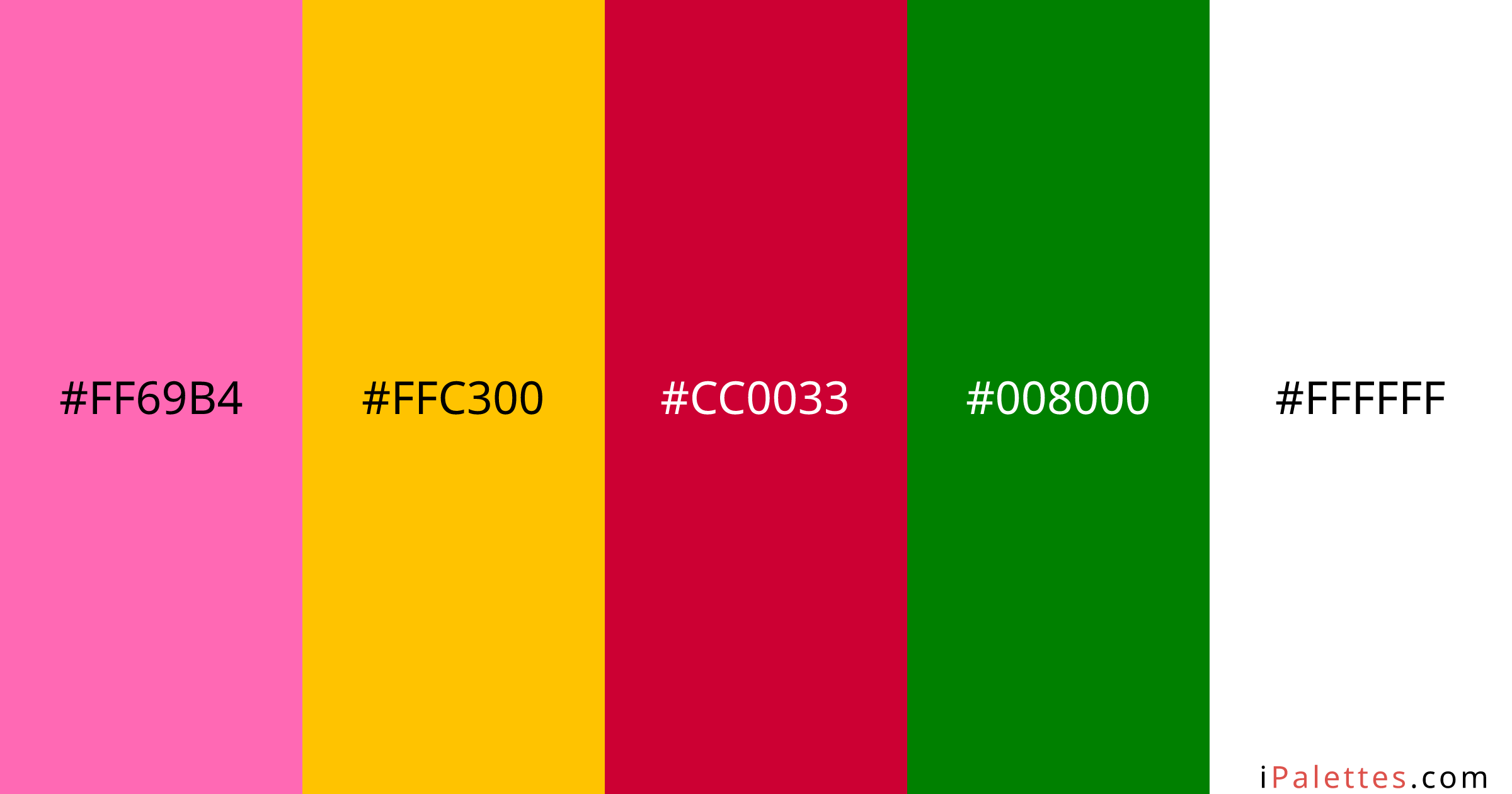 Santa Claws Color Palette and colors #ff69b4 #ffc300 #cc0033 #008000 # ...