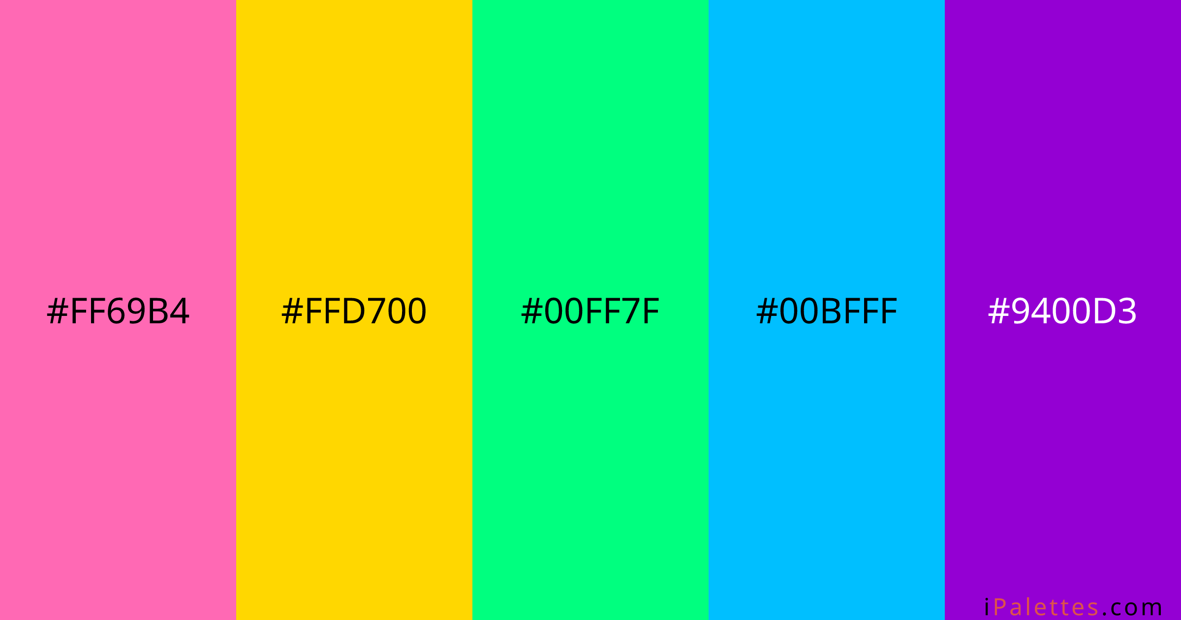 Rainbow y2k Color Palette and colors #ff69b4 #ffd700 #00ff7f #00bfff ...