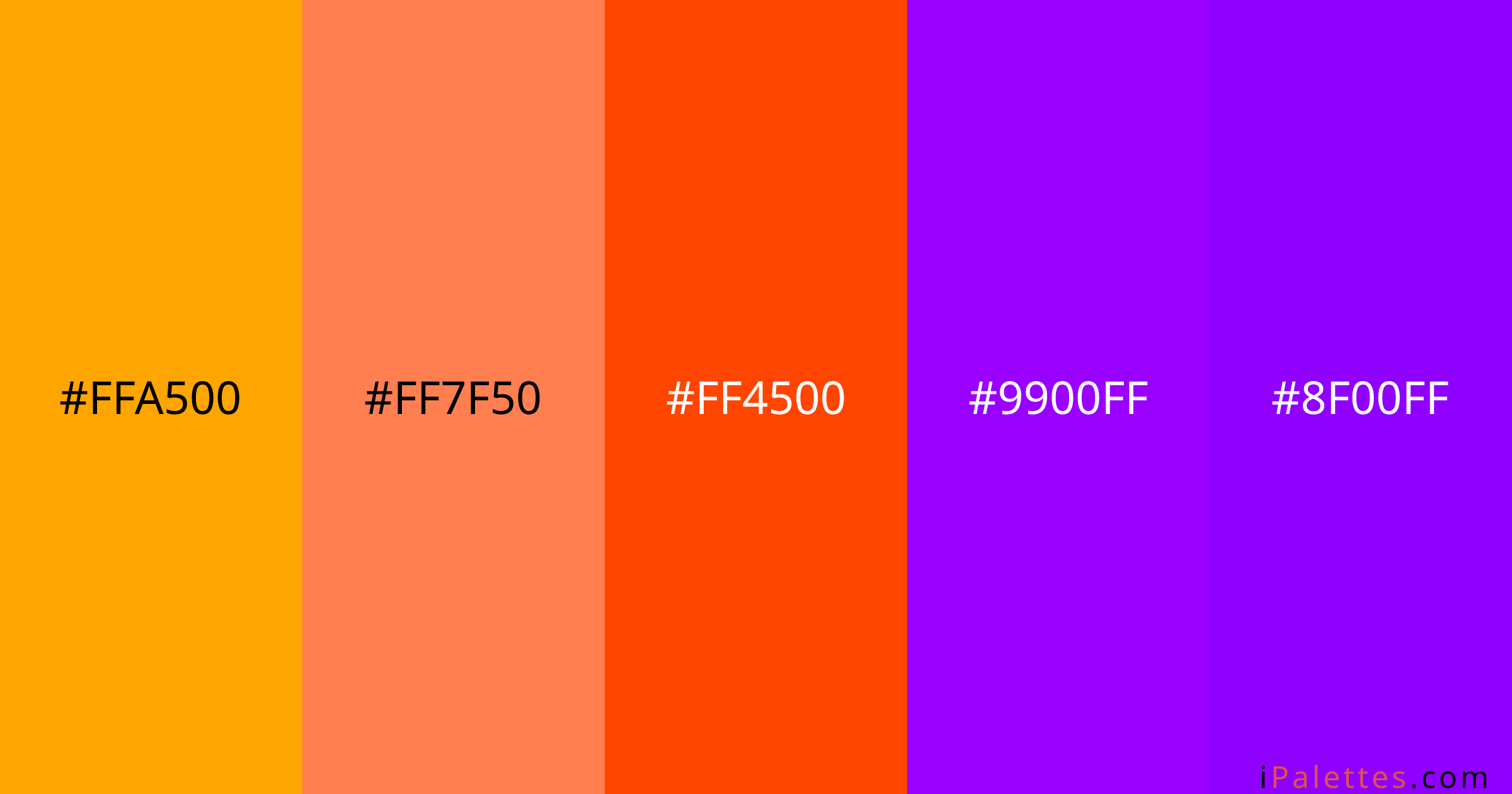 Orange to purple Color Palette and colors #ffa500 #ff7f50 #ff4500 ...