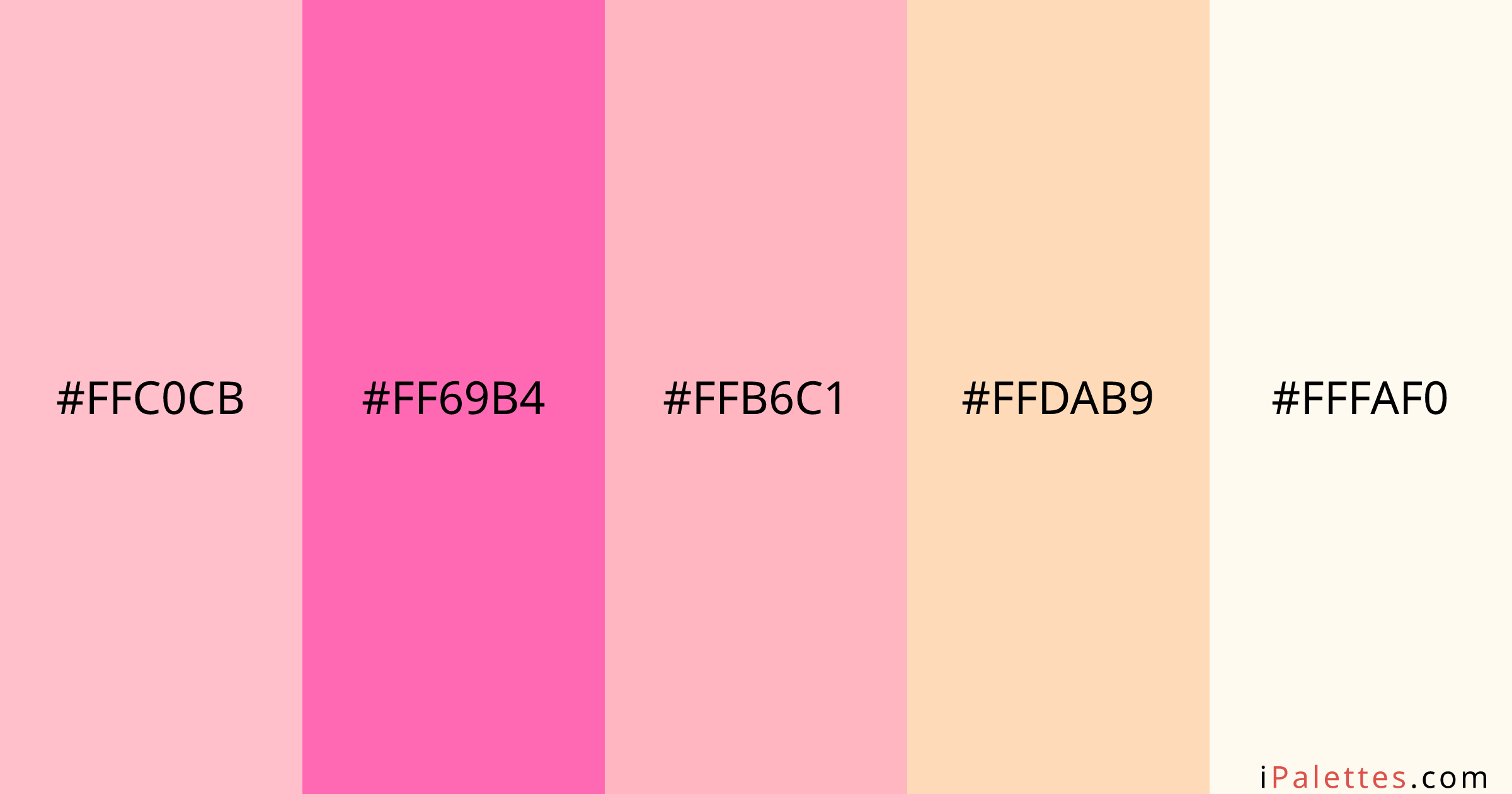 Pink Color Palette And Colors Ffc0cb Ff69b4 Ffb6c1 Ffdab9 Fffaf0