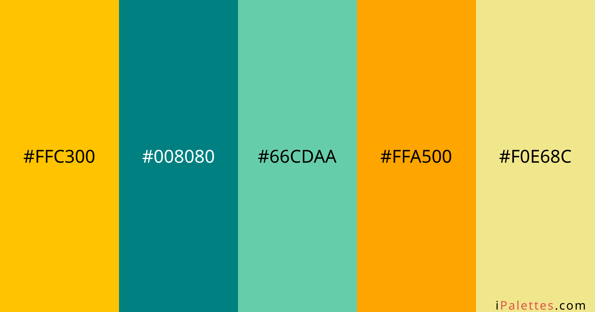 Summer Color Palette and colors #ffc300 #008080 #66cdaa #ffa500 #f0e68c ...