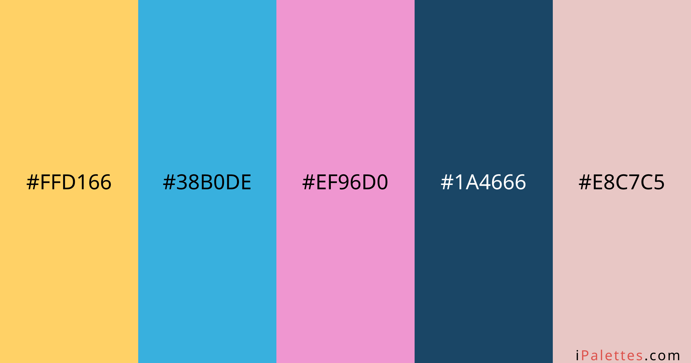 Trend Color Palette and colors #ffd166 #38b0de #ef96d0 #1a4666 #e8c7c5 ...