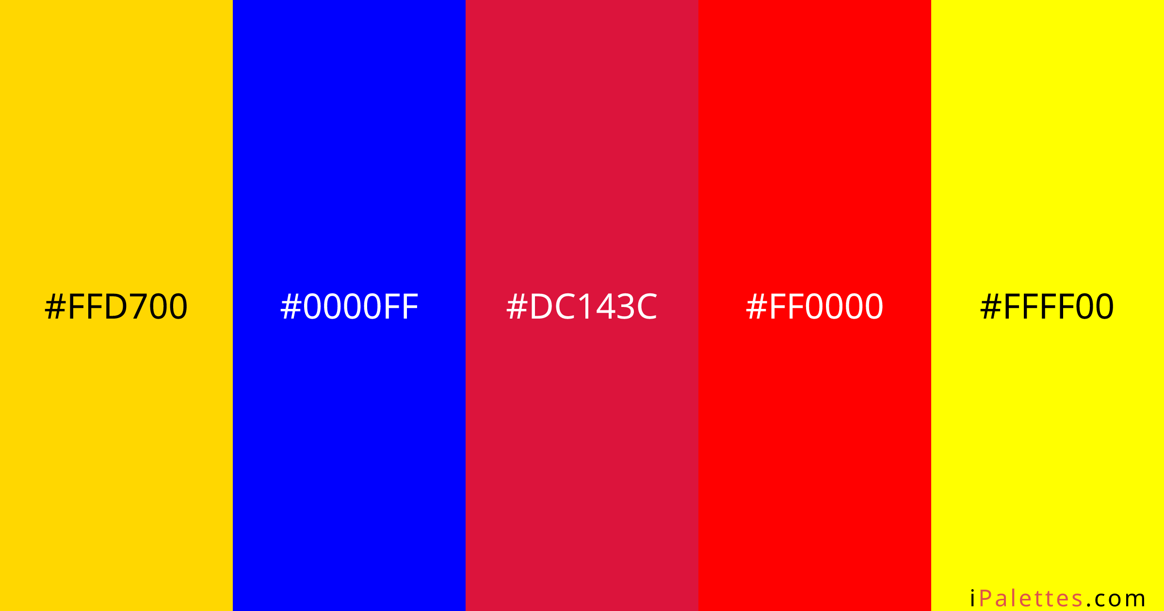 Party Color Palette and colors #ffd700 #0000ff #dc143c #ff0000 #ffff00 ...