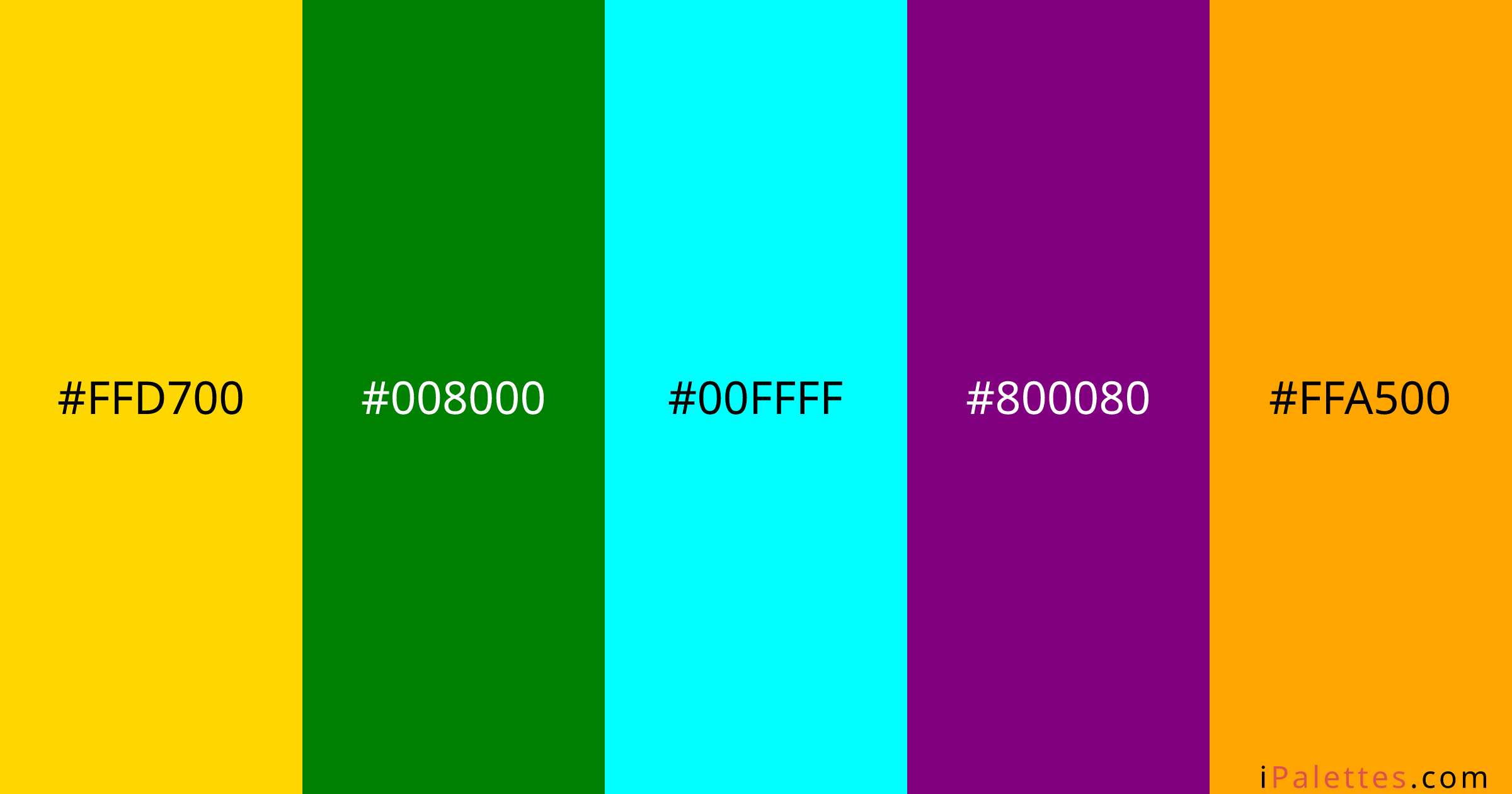 Adventure Color Palette and colors #ffd700 #008000 #00ffff #800080 # ...