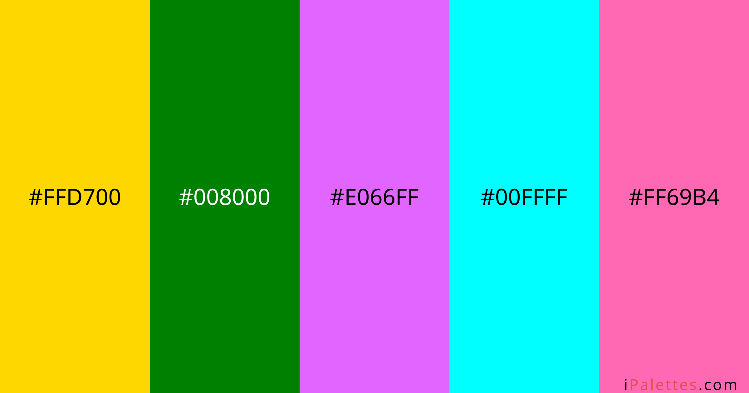 Empowerment Color Palette and colors #ffd700 #008000 #e066ff #00ffff # ...