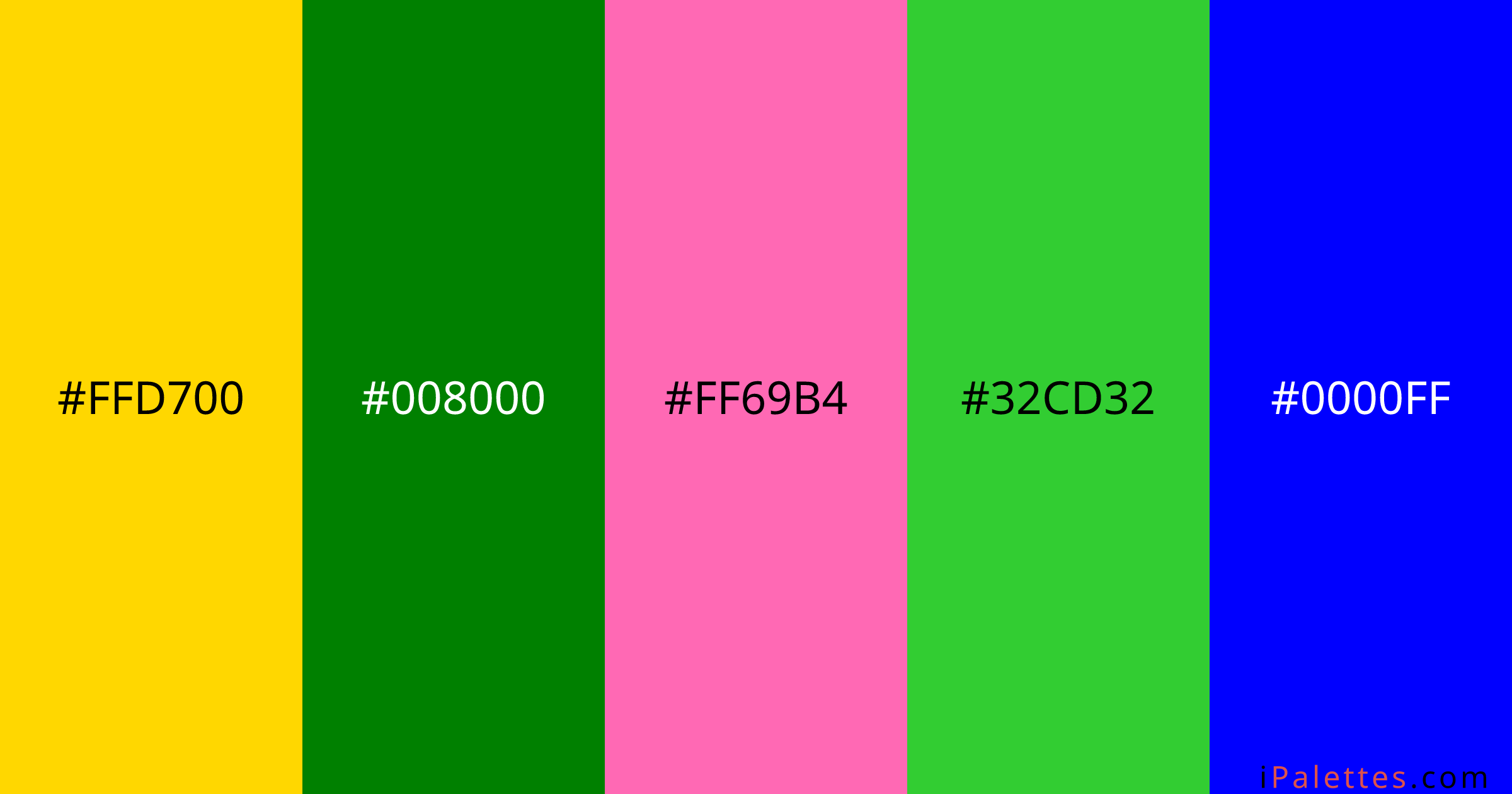 Empowerment Color Palette and colors #ffd700 #008000 #ff69b4 #32cd32 ...