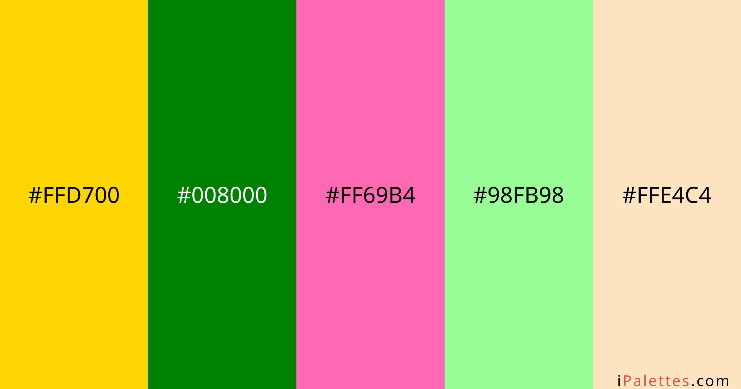 Glittergolf Color Palette and colors #ffd700 #008000 #ff69b4 #98fb98 # ...
