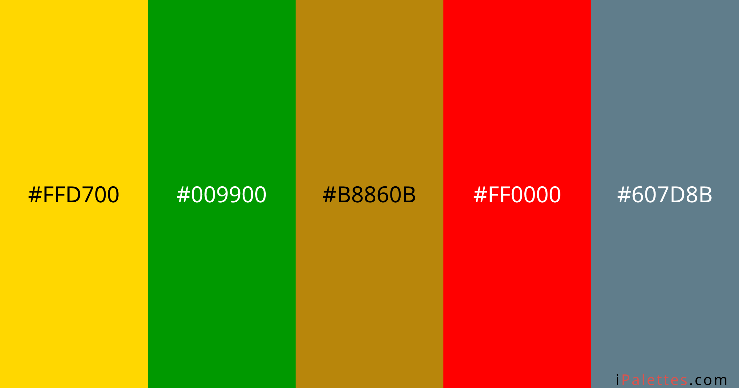 March Color Palette and colors #ffd700 #009900 #b8860b #ff0000 #607d8b ...