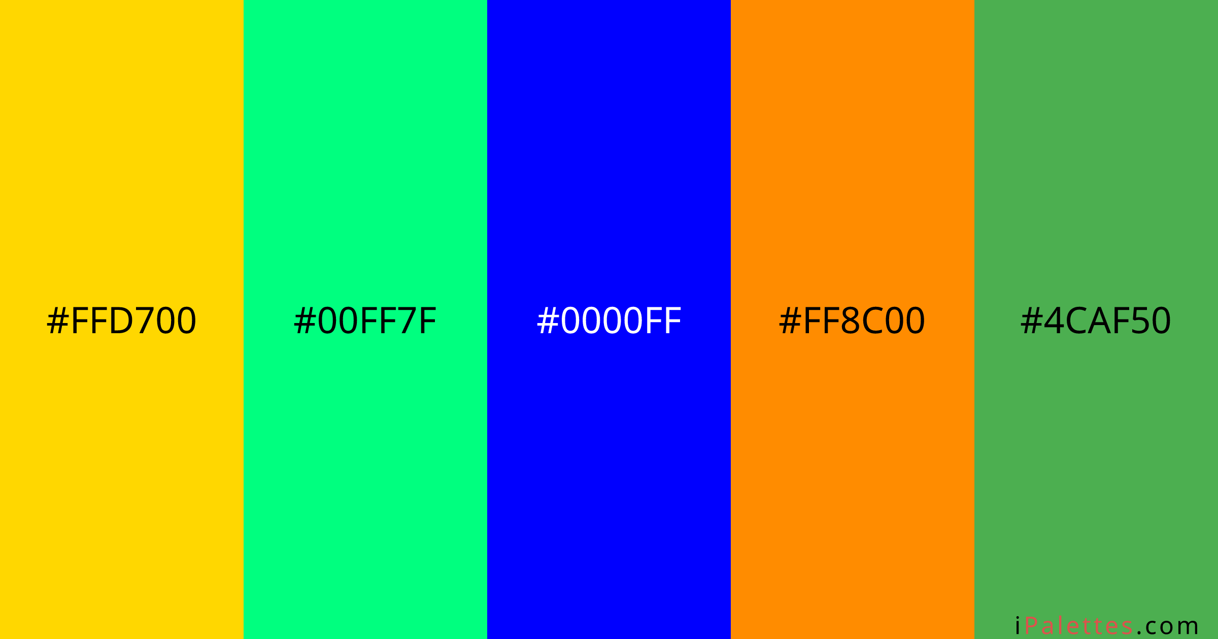 科技活泼 Color Palette and colors #ffd700 #00ff7f #0000ff #ff8c00 #4caf50 ...