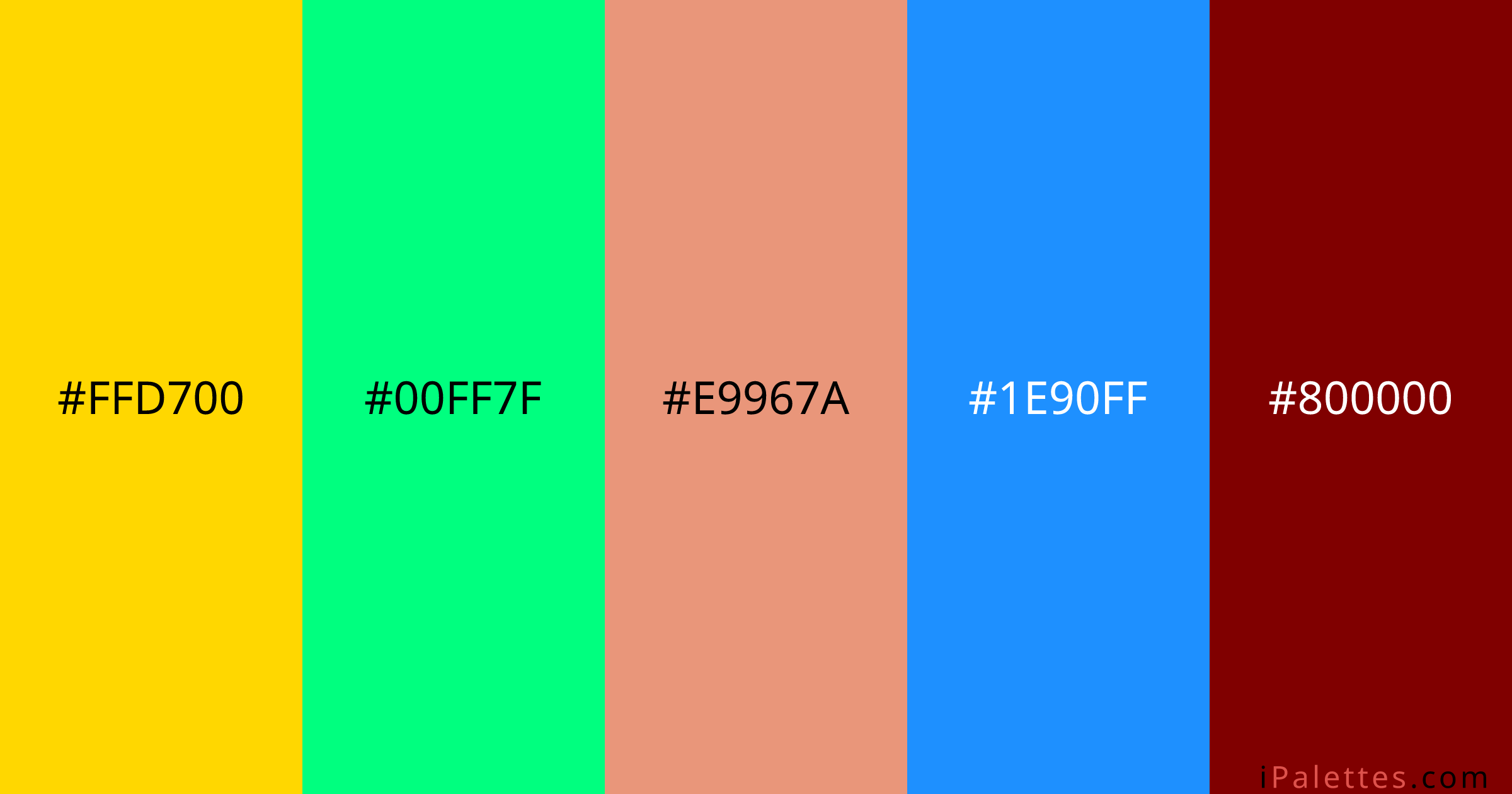 Parrot Color Palette and colors #ffd700 #00ff7f #e9967a #1e90ff #800000 ...