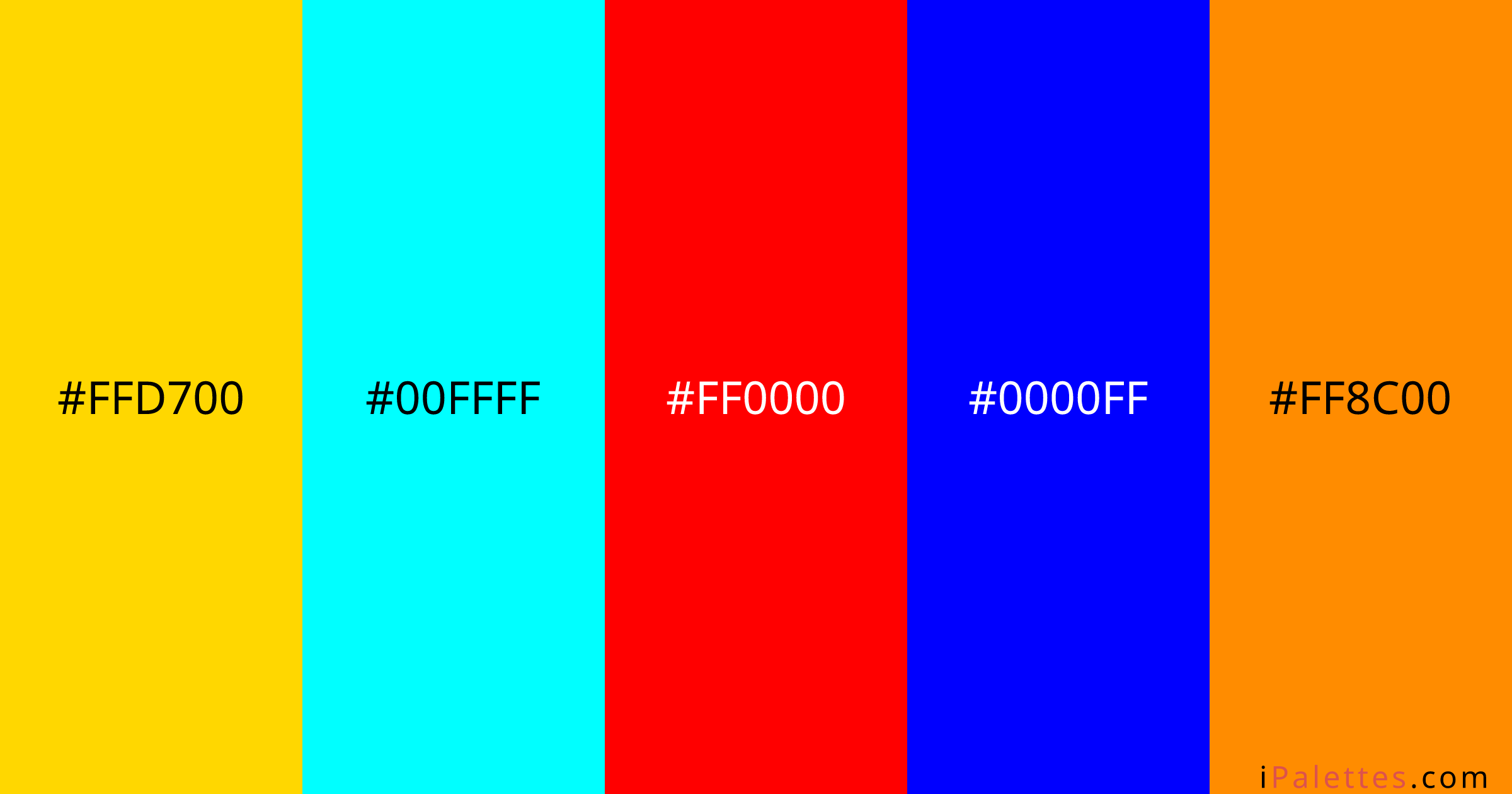 Tailwind Color Palette and colors #ffd700 #00ffff #ff0000 #0000ff # ...