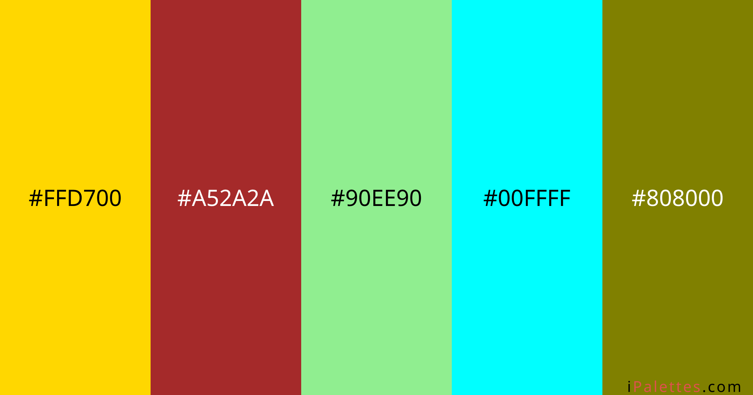 Dandicus dancifer Color Palette and colors #ffd700 #a52a2a #90ee90 ...