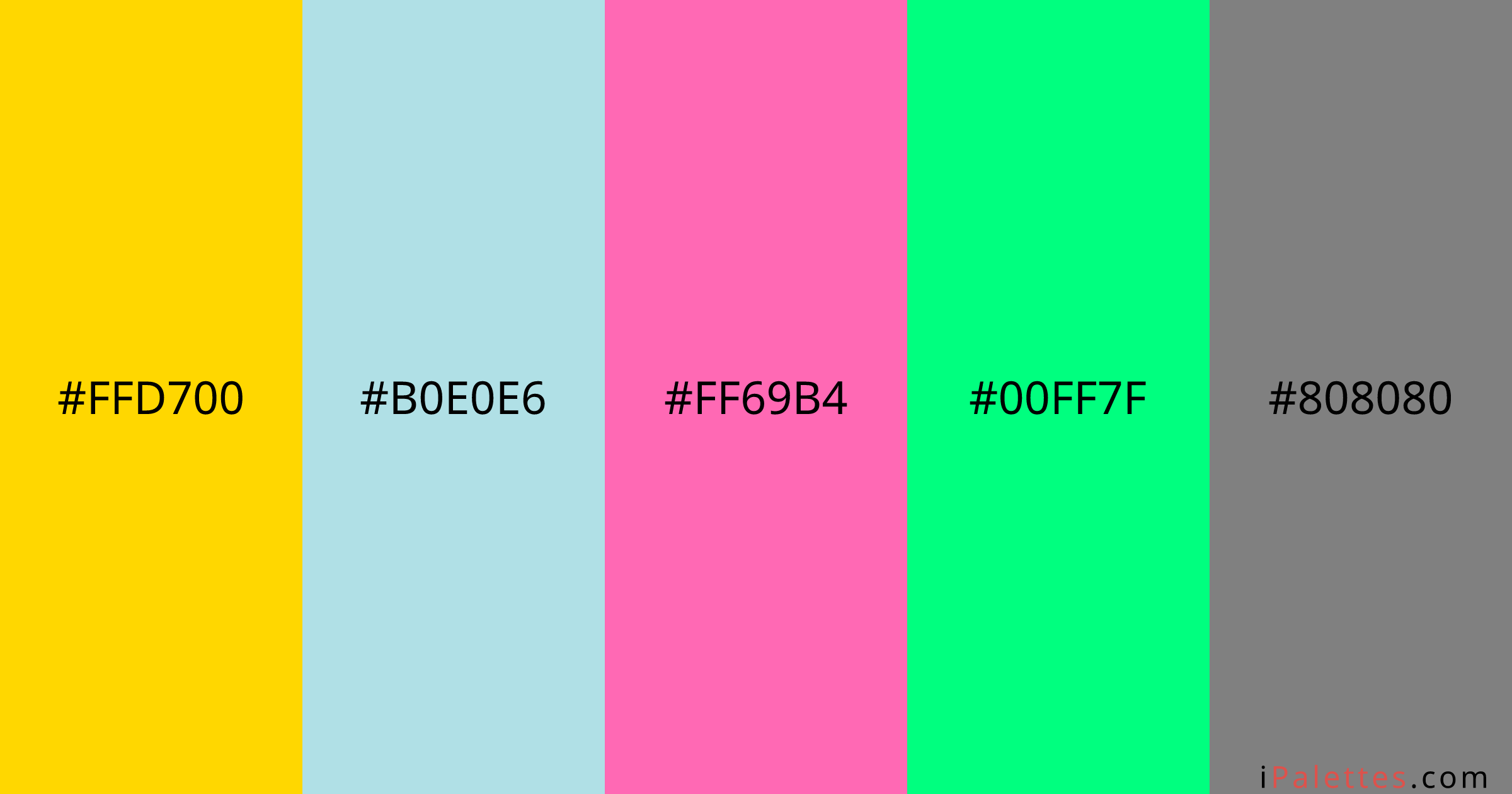 ClearerChorded Color Palette and colors #ffd700 #b0e0e6 #ff69b4 #00ff7f ...