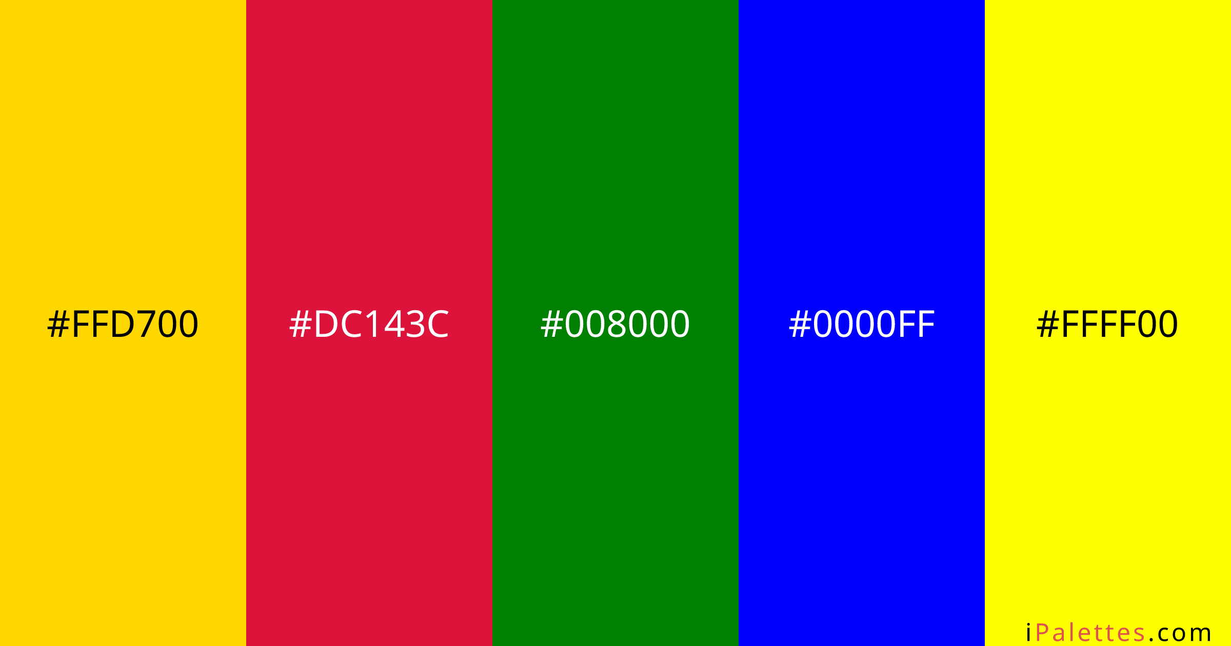 F1 Color Palette and colors #ffd700 #dc143c #008000 #0000ff #ffff00 ...