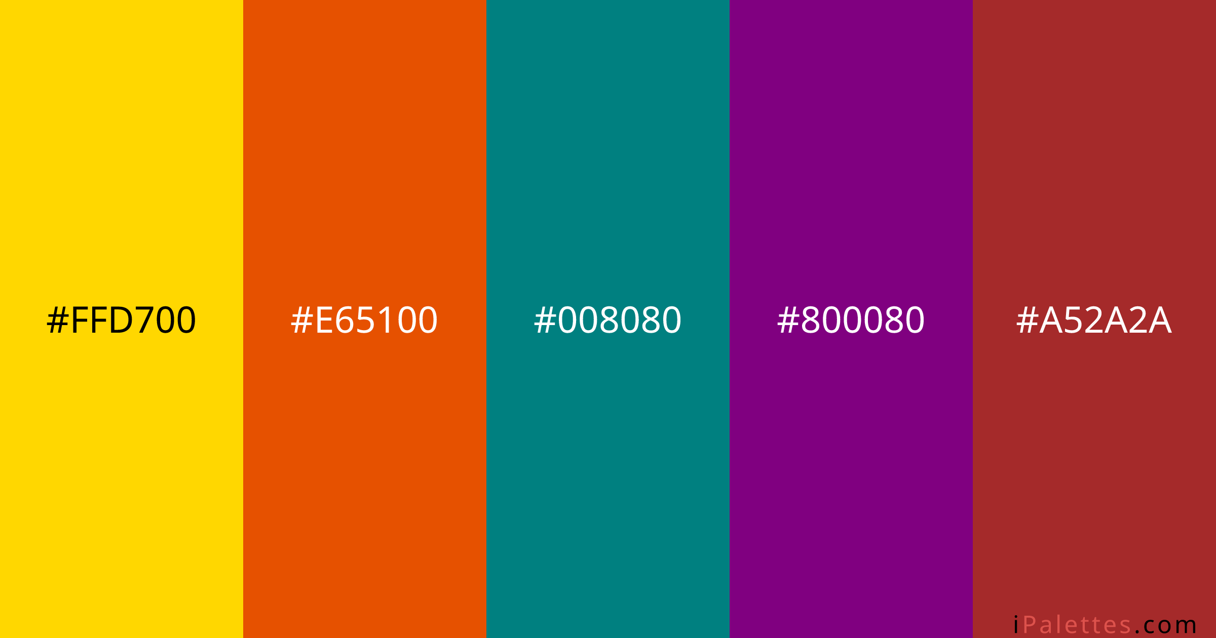 Retro Color Palette and colors #ffd700 #e65100 #008080 #800080 #a52a2a ...