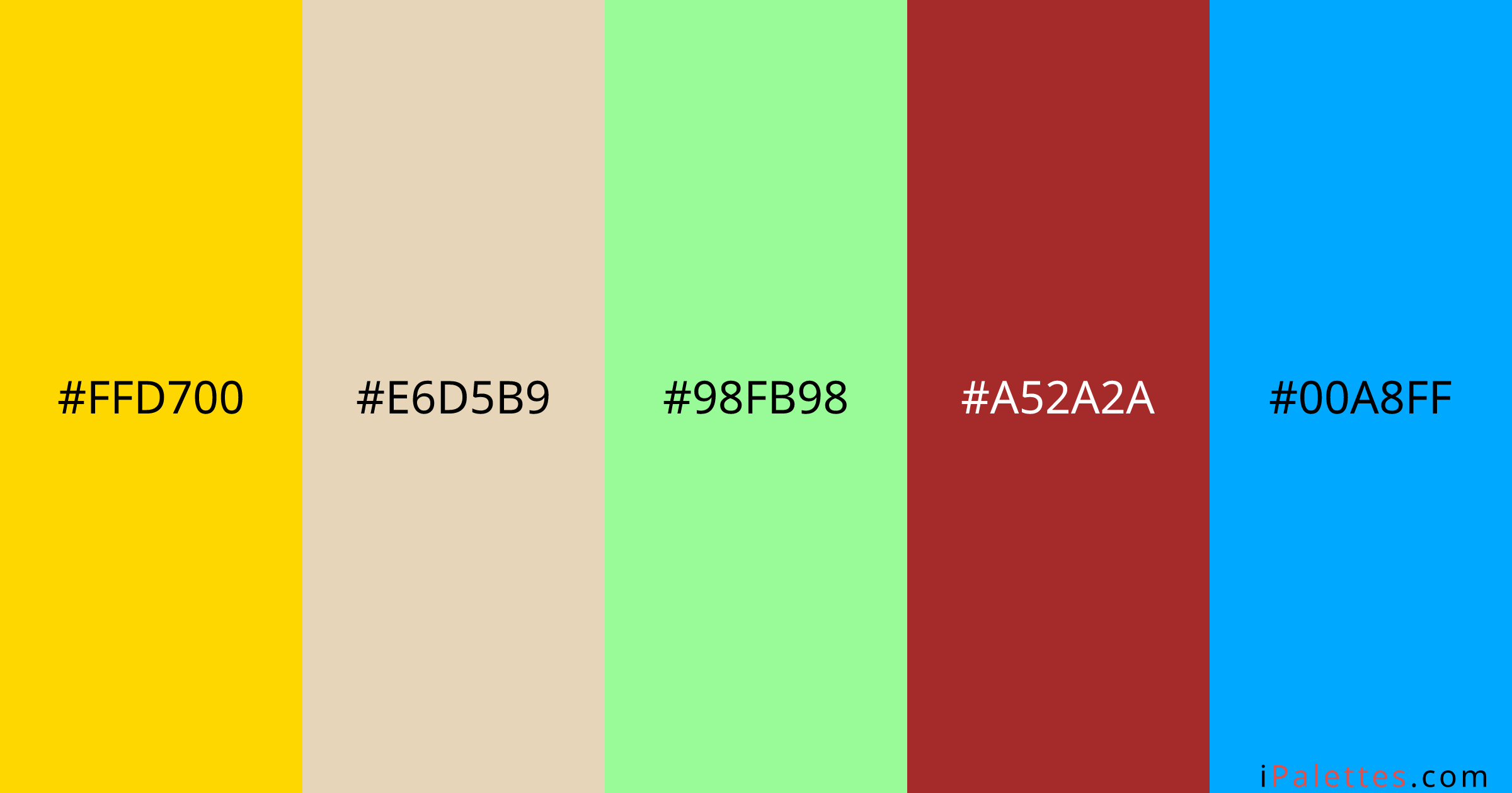 Market Color Palette and colors #ffd700 #e6d5b9 #98fb98 #a52a2a #00a8ff ...