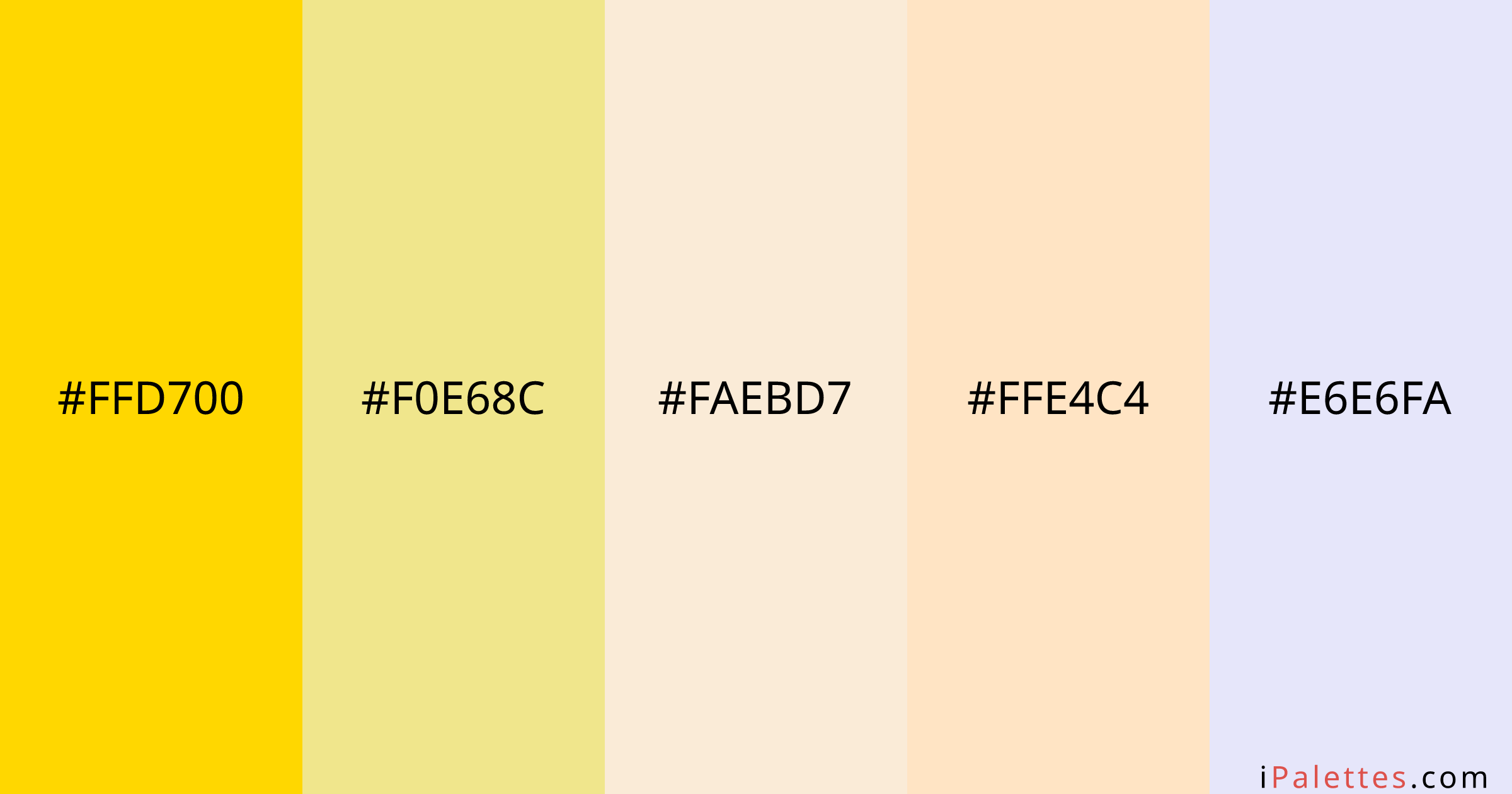 Blonde Color Palette and colors #ffd700 #f0e68c #faebd7 #ffe4c4 #e6e6fa ...
