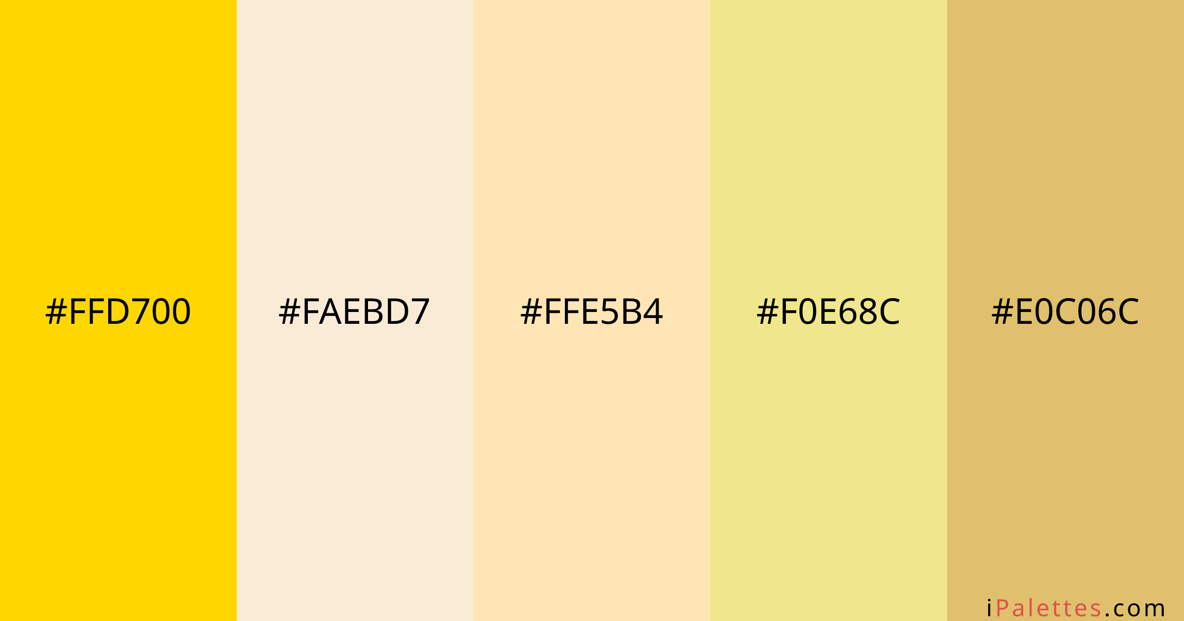 Blonde Color Palette and colors #ffd700 #faebd7 #ffe5b4 #f0e68c #e0c06c ...