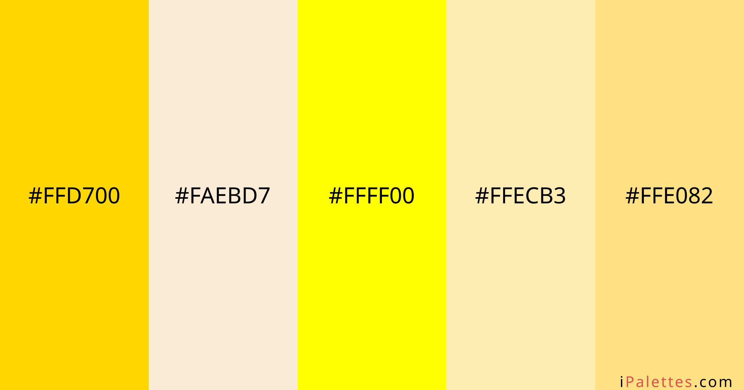 Yellow Color Palette and colors #ffd700 #faebd7 #ffff00 #ffecb3 #ffe082 ...