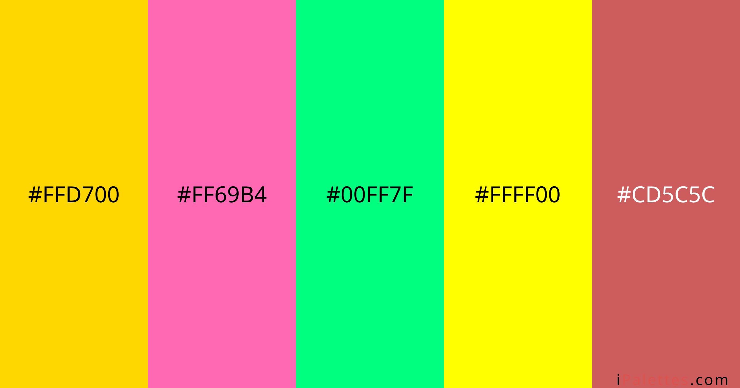 Yatta Pinata Color Palette and colors #ffd700 #ff69b4 #00ff7f #ffff00 # ...