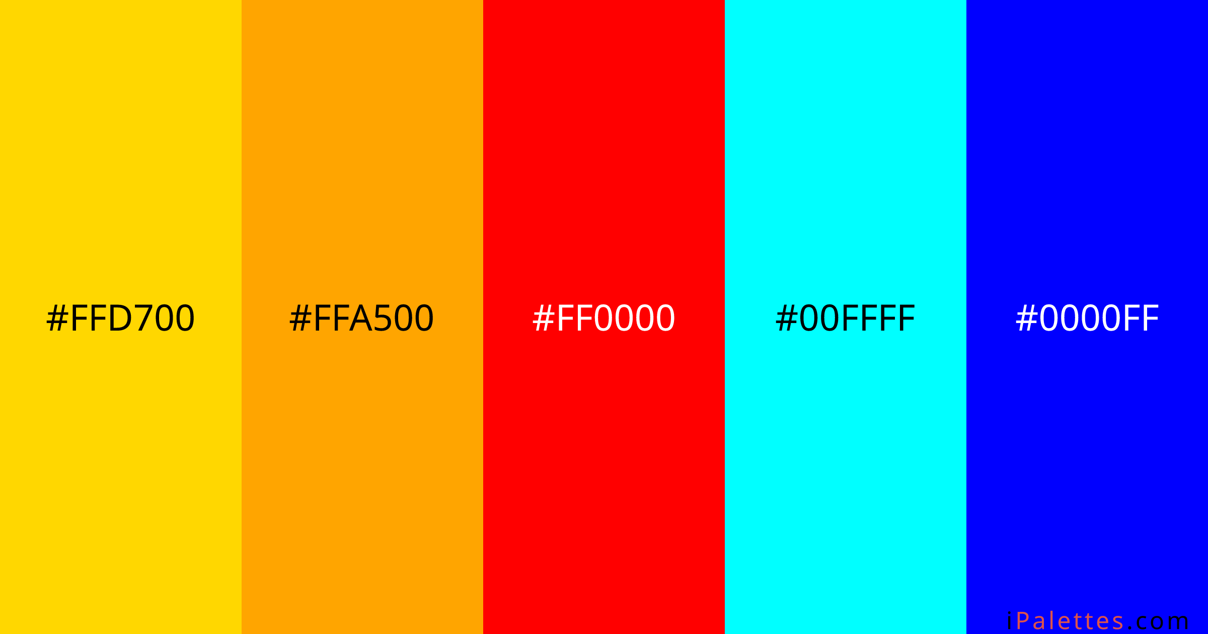 Nova Color Palette and colors #ffd700 #ffa500 #ff0000 #00ffff #0000ff ...