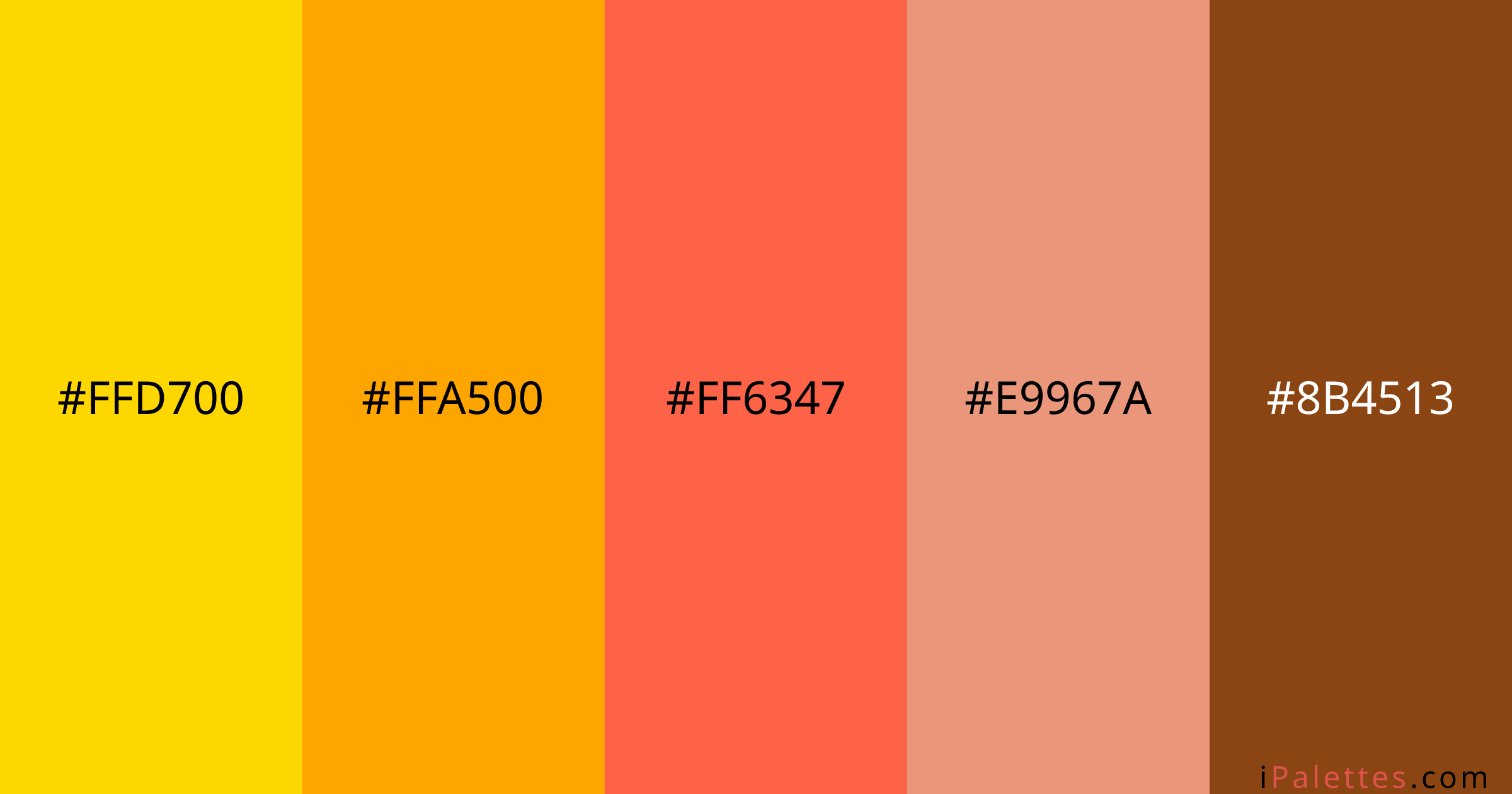 Texas sunset Color Palette and colors #ffd700 #ffa500 #ff6347 #e9967a ...