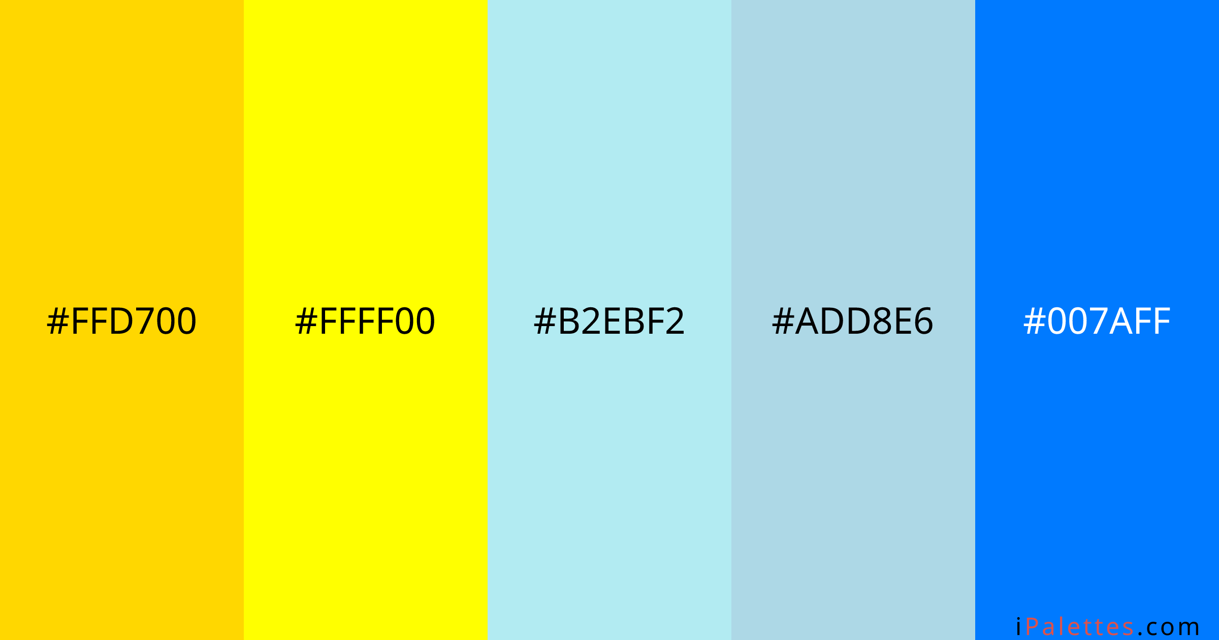 Yellow to blue Color Palette and colors #ffd700 #ffff00 #b2ebf2 #add8e6 ...