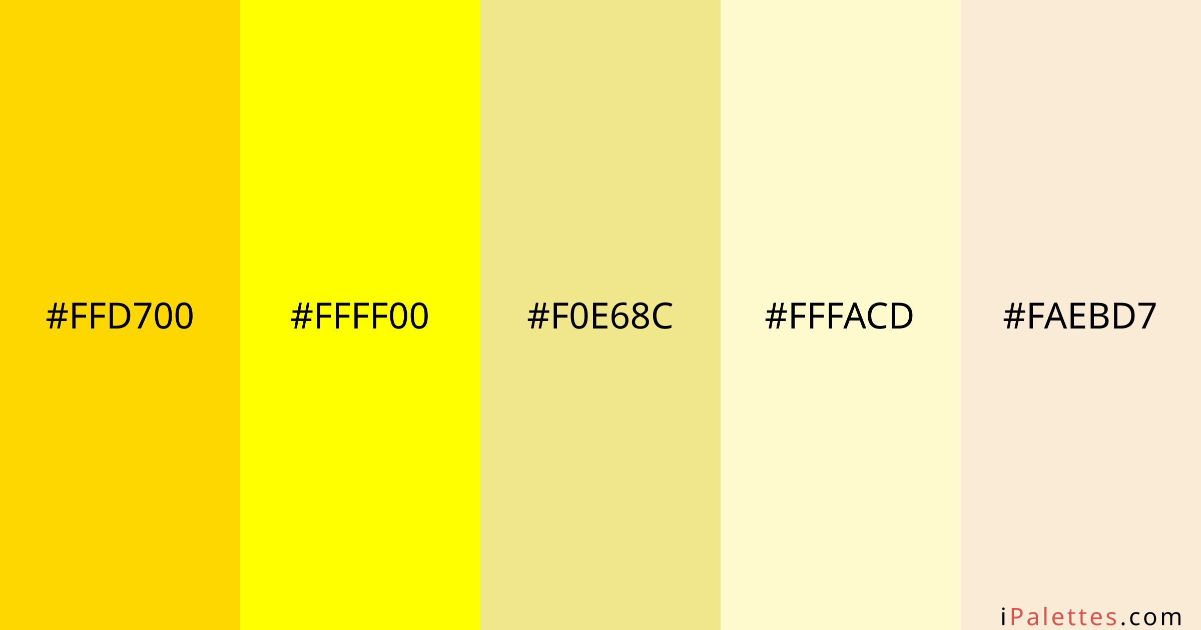Yellow Color Palette and colors #ffd700 #ffff00 #f0e68c #fffacd #faebd7 ...