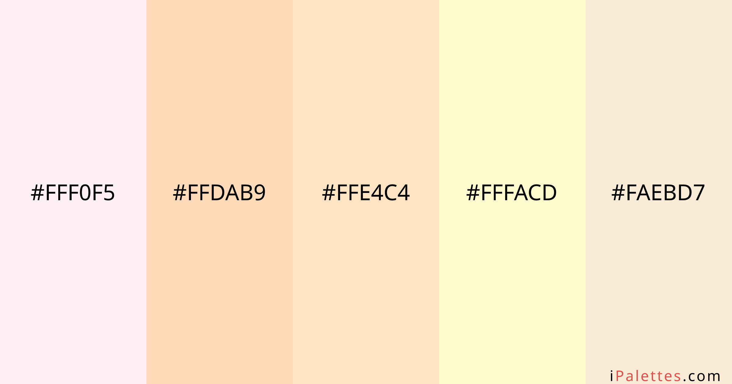 Fluffy Color Palette and colors #fff0f5 #ffdab9 #ffe4c4 #fffacd #faebd7 ...