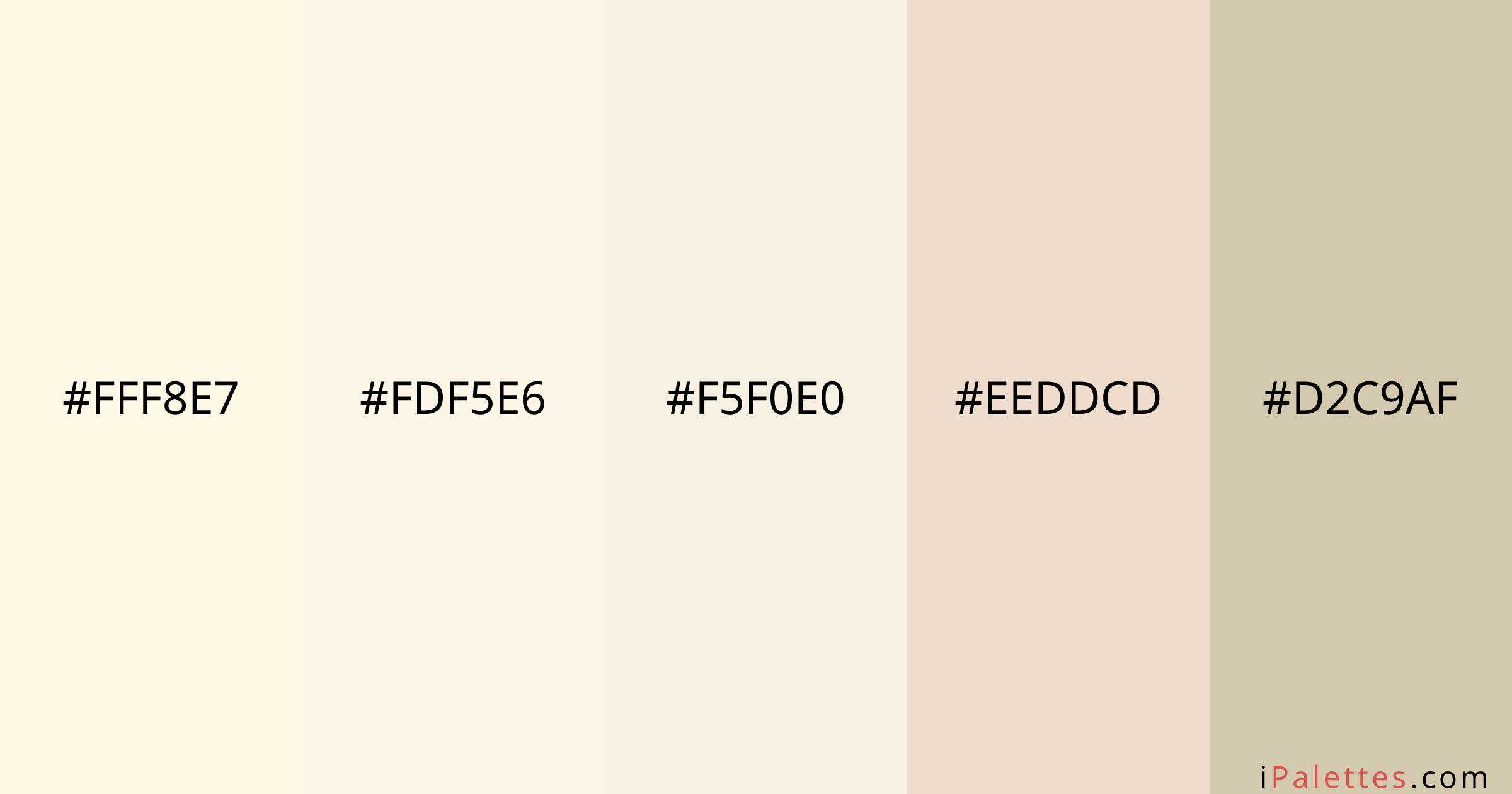 Pure vanilla Color Palette and colors #fff8e7 #fdf5e6 #f5f0e0 #eeddcd # ...