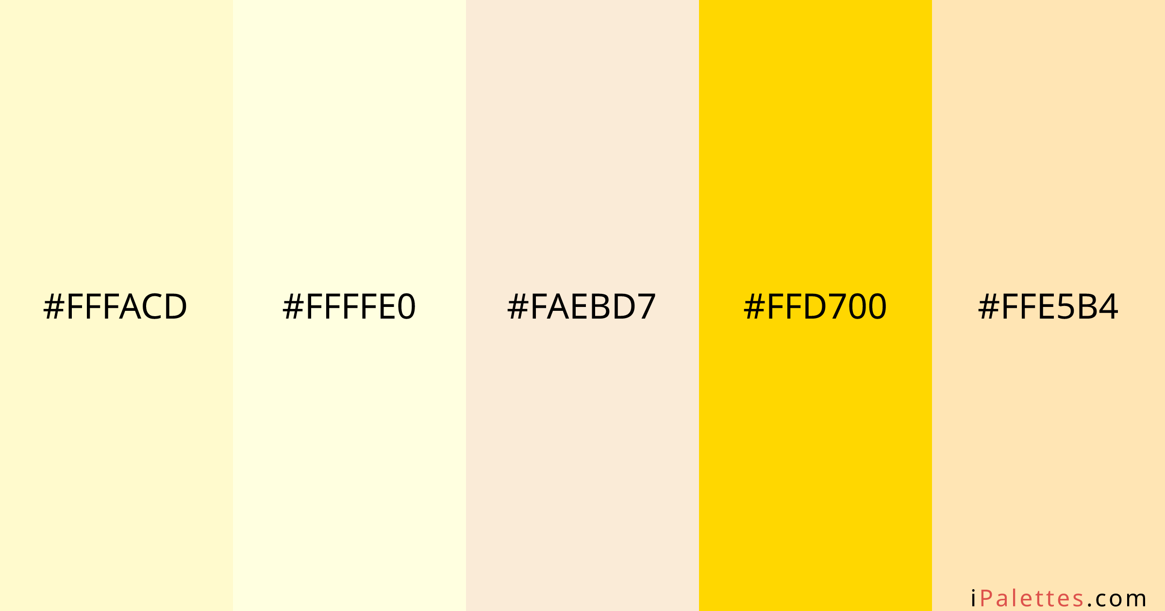 Lemon Yellow Color Palette and colors #fffacd #ffffe0 #faebd7 #ffd700 # ...