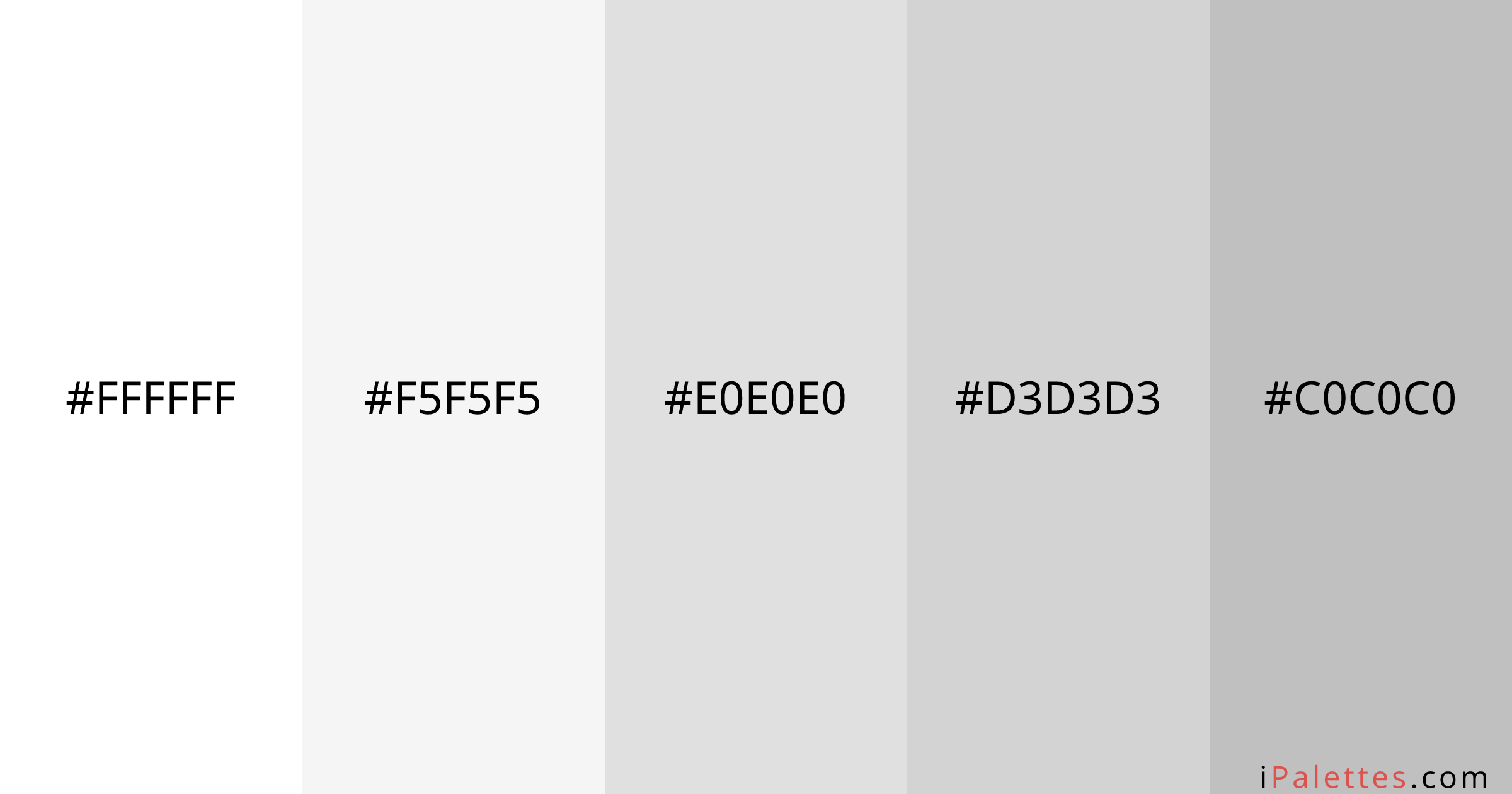 White Color Palette and colors #ffffff #f5f5f5 #e0e0e0 #d3d3d3 #c0c0c0 ...